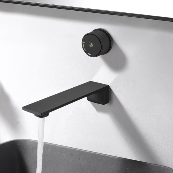 Wall-mounted Brass Single Push Knob Bathroom Basin Tap in Matte Black ...