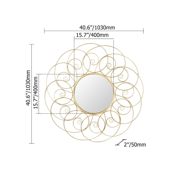 Luxury Creative Round Sun Metal Wall Mirror Overlapping Design in Gold ...