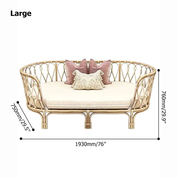 Natural Sofa Cotton & Linen Upholstered Sofa Rattan Frame in Large-Homary