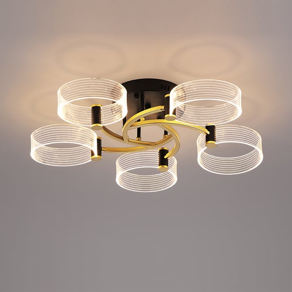 Moderne runde 5-Licht-Halb-Unterputz-LED-Leuchte in Schwarz & Gold-Homary