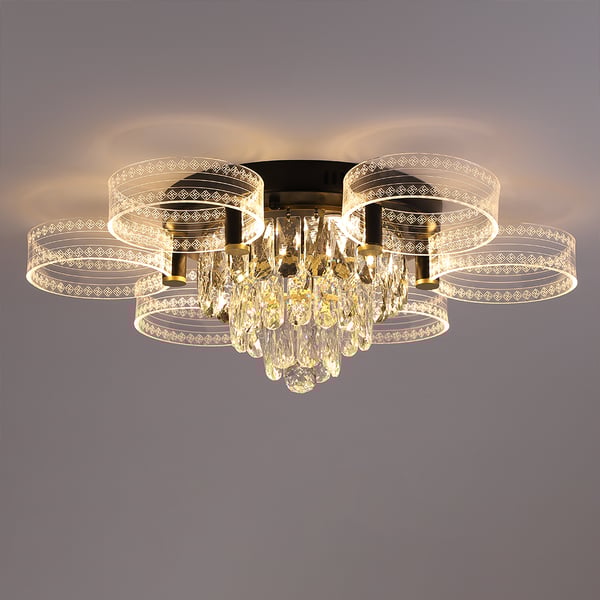 Modern Tiered Crystal LED 6-Light Semi-Flush Mount Light in Black ...