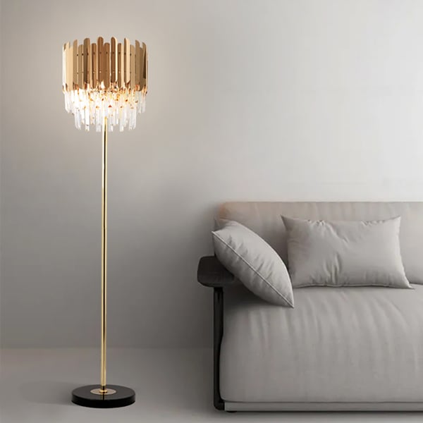 Postmodern Crystal Bars Floor Lamp with Stainless Plat Shade and Marble ...