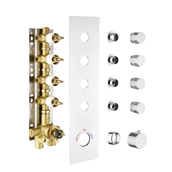 Thermostatic 4-Function Solid Brass Vertical Shower Valve with Trims in ...