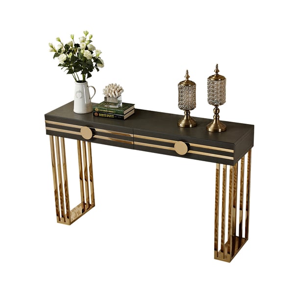 Modern Console Table with Storage Wood Top & Metal Frame | Homary