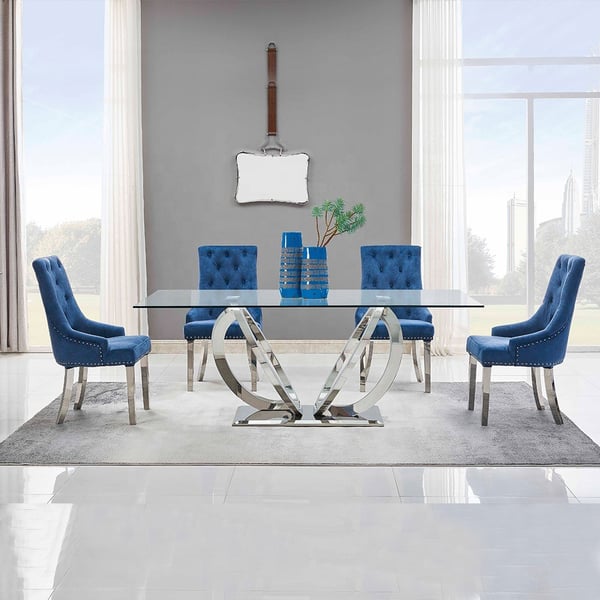 79" Minimalist Tempered Glass Top Rectangle Dining Table | Homary