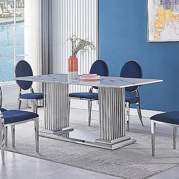 79" Contemporary Rectangle Dining Table with Stainless Steel Base | Homary