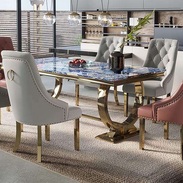 2000mm Light Luxury Rectangle Dining Table with Faux Marble Top | Homary UK