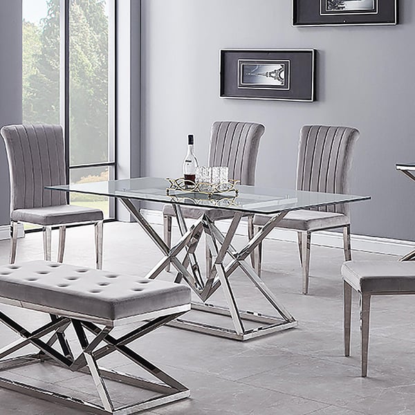 71" Minimalist Tempered Glass Top Rectangle Dining Table | Homary