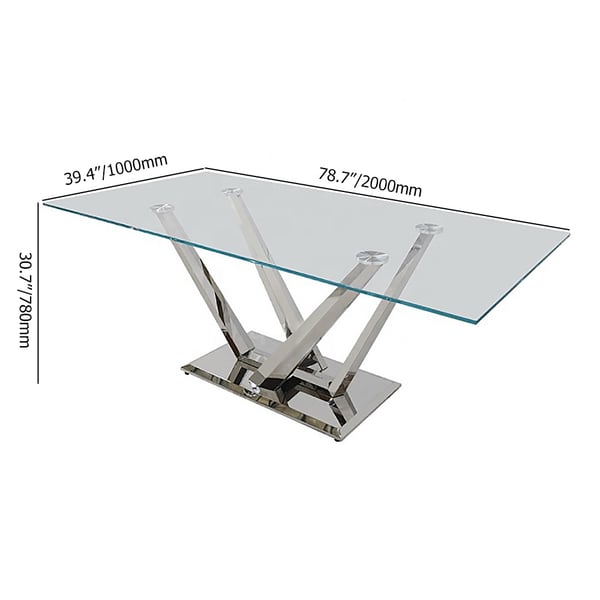 79" Minimalist Tempered Glass Top Rectangle Dining Table-Homary