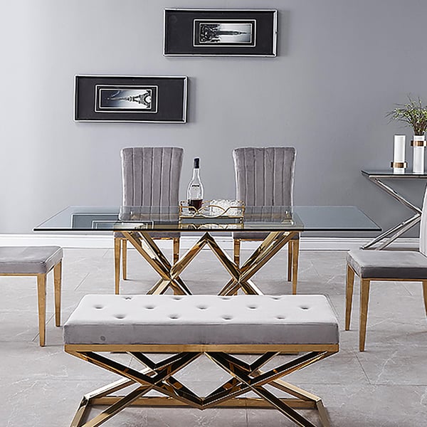 1800mm Minimalist Tempered Glass Top Rectangle Dining Table | Homary UK
