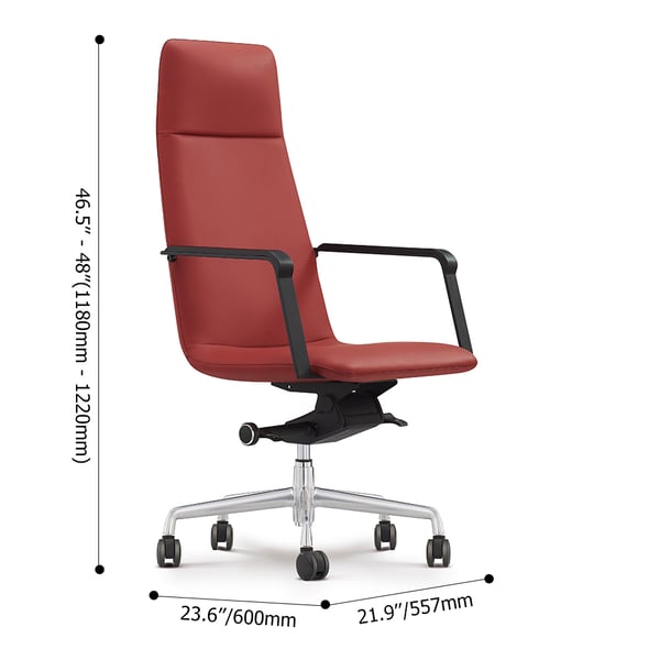 Modern Red Executive Armed Office Chair in Leath-aire & Solid Back-Homary