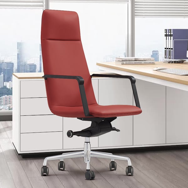 Modern Red Executive Armed Office Chair in Leath-aire & Solid Back-Homary