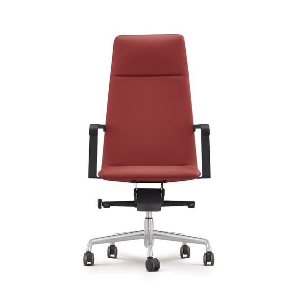 Modern Red Executive Armed Office Chair in Leath-aire & Solid Back-Homary
