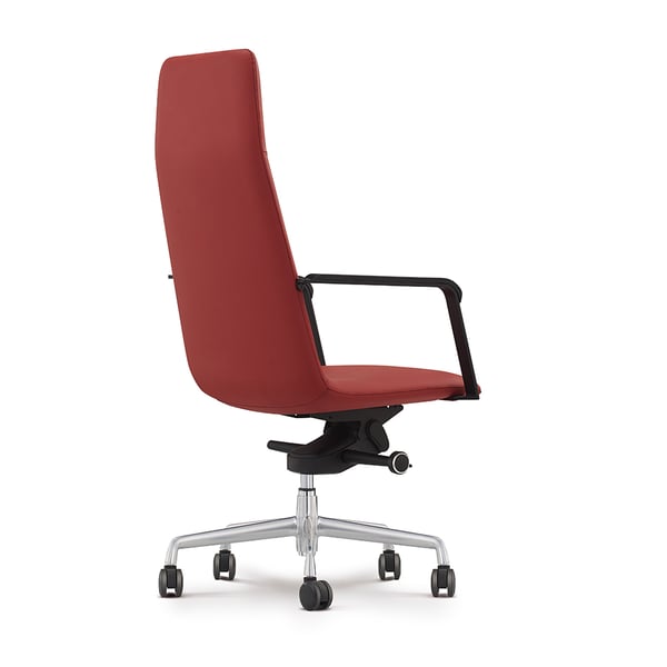 Modern Red Executive Armed Office Chair in Leath-aire & Solid Back-Homary