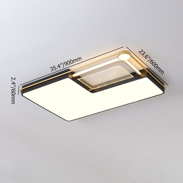 Modern Rectangle White & Gold & Black LED Flush Ceiling Mount Light ...