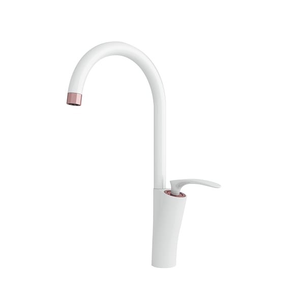 Single Lever Handle Kitchen Tap Mono White & Rose Gold Solid Brass ...