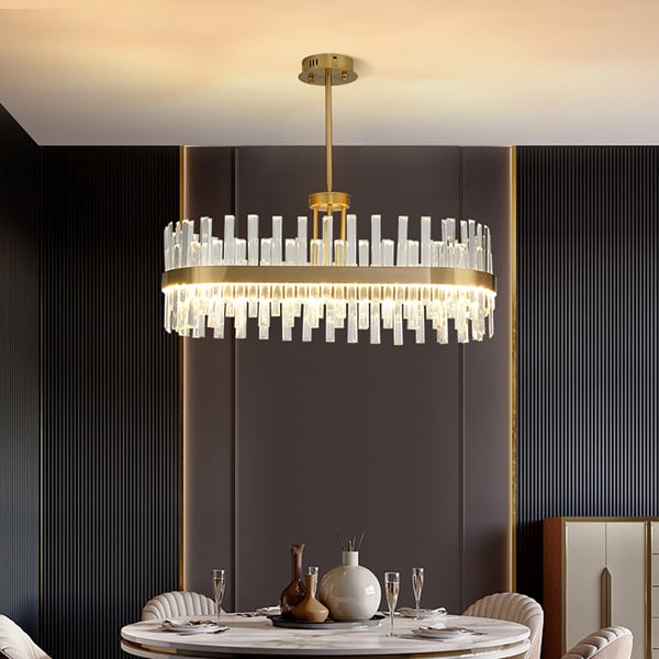 Modern Crystal Stripe Kitchen Island Light with Oval Frame in Brass ...