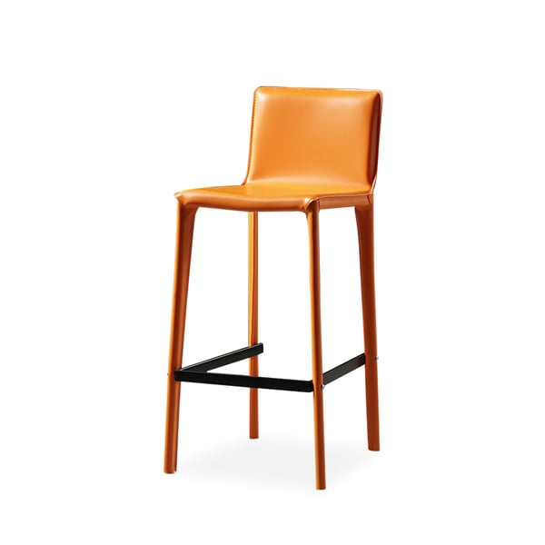 Orange Modern Saddle Leather Upholstered Bar Stool with Metal Legs ...
