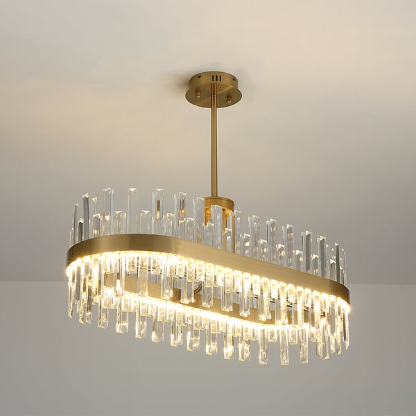 Modern Crystal Stripe Kitchen Island Light with Oval Frame in Brass ...