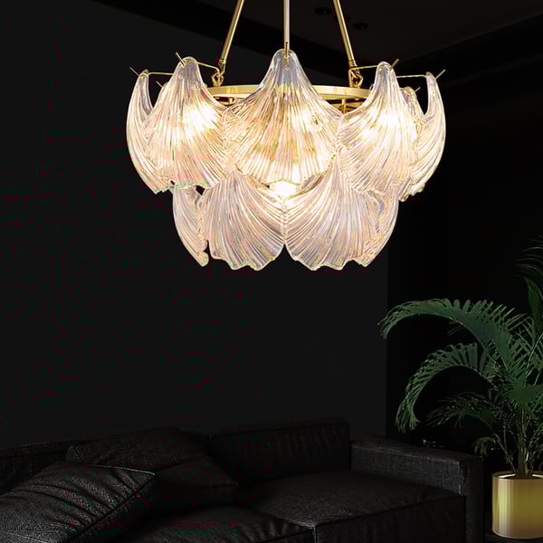 Modern Tiered Shell Glass Chandelier 8-Light with Hanging Rods in Brass ...