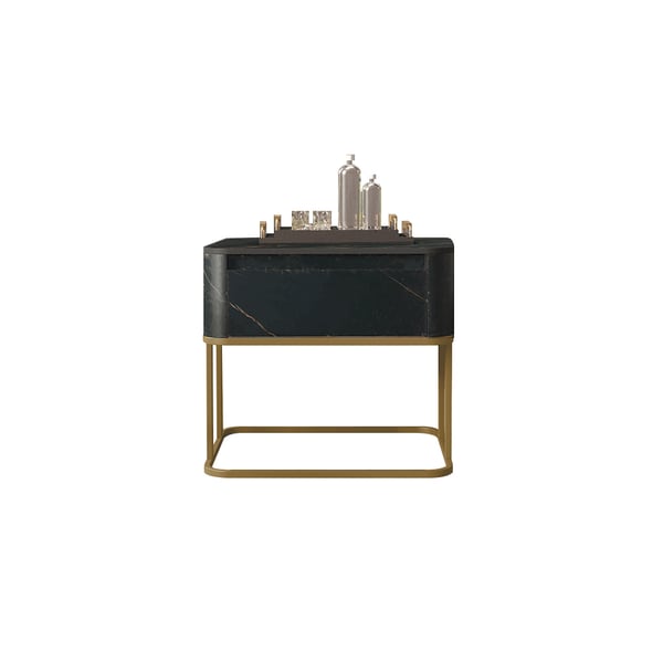Modern Black Sintered Stone Top Nightstand with Drawers Bedside Table ...