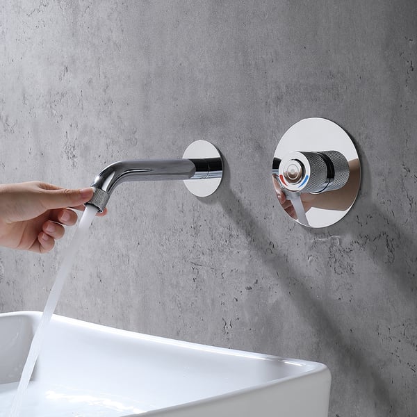 Wall-mounted Brass Bathroom Sink Faucet Rotate Spout in Chrome | Homary