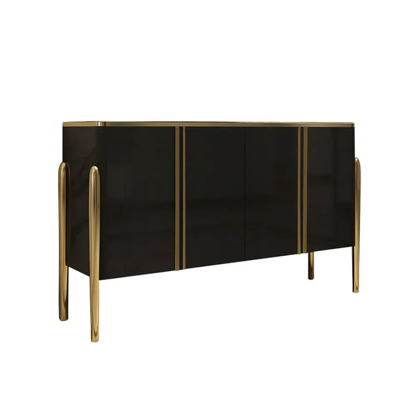 Salley Modern Black Sideboard Buffet 4 Doors & Shelves Tempered Glass ...