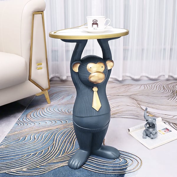 Modern End Table with Wooden Top Decor Side Table Monkey Shape | Homary