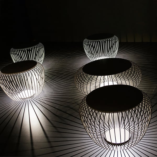 Modern 30" Gray Stainless Waterproof Steel Garden Stool with LED | Homary