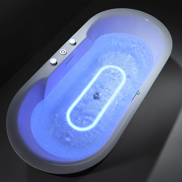 1700mm LED Acrylic Oval Micro Jets Air Bubble Freestanding Bath in White & Black | Homary UK