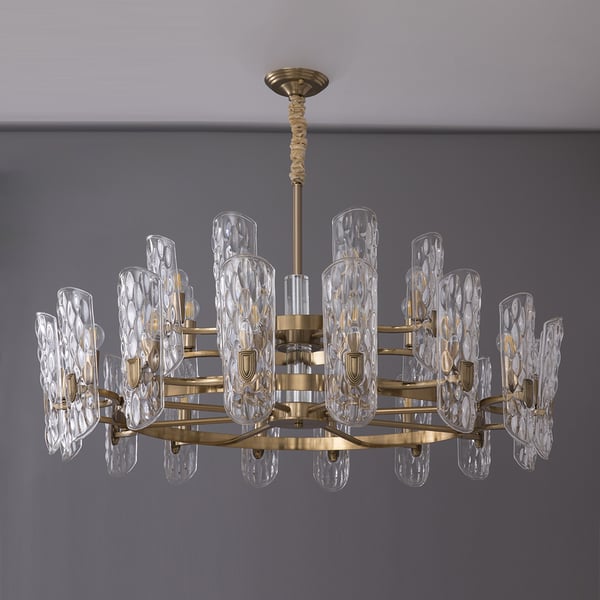 2-Tier Chandelier with Water Ripple Glass Shade and Adjustable Hanging ...