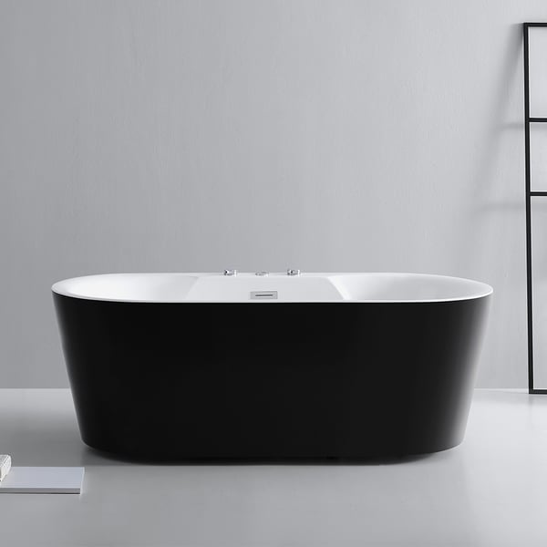 1700mm LED Acrylic Oval Micro Jets Air Bubble Freestanding Bath in White & Black | Homary UK
