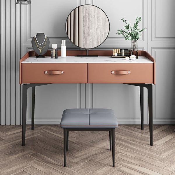 Contemporary Sintered Stone-top Orange Makeup Vanity Set with Stool ...