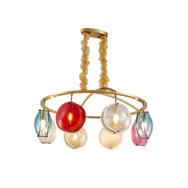 Postmodern Wagon Wheel 8-Light Colorful Chandelier Iron and Glass Frame ...