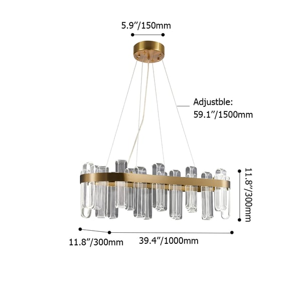 Modern Oval Glass LED Kitchen Island Light in Gold with Warm Light | Homary