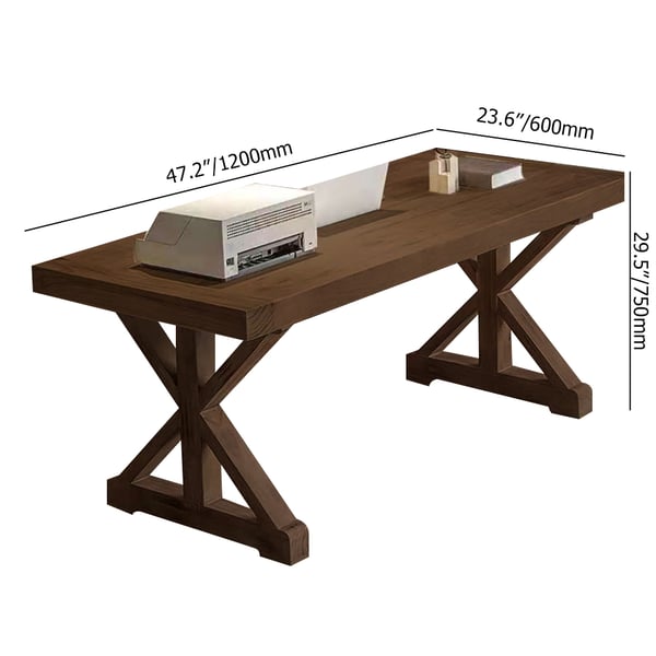 47.2" Rustic Farmhouse Wooden Office Desk in Walnut with Trestle | Homary