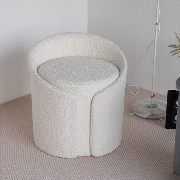 Modern White Round Lamb Wool Vanity Stool with Backrest-Homary