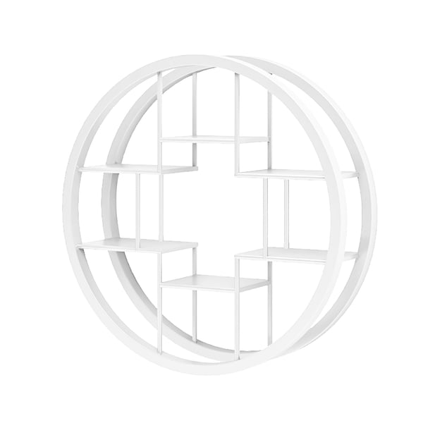 Modern Round 6-Tiered Floating Shelves for Study in White-Homary