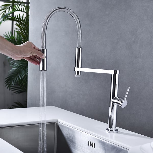 Single Hole High Arc Kitchen Faucet in Chrome | Homary
