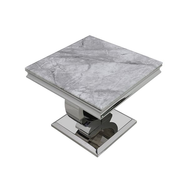 600mm Grey Side Table Square Faux Marble Top Silver Base | Homary UK