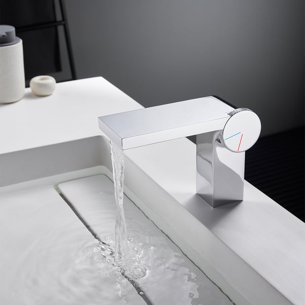 Geometric Single Hole Waterfall Bathroom Sink Faucet Solid Brass | Homary