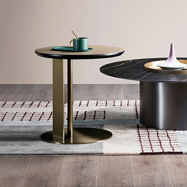 Round Modern Sintered Stone Top Coffee Table Set of 2 in Black & Brass ...