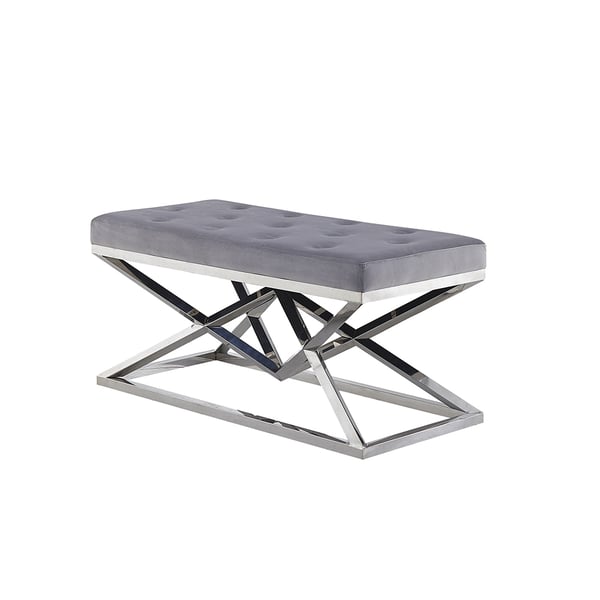 1100mm Grey Modern Velvet Upholstered Bench in Silver Base Entryway ...