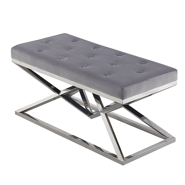 1100mm Grey Modern Velvet Upholstered Bench in Silver Base Entryway ...