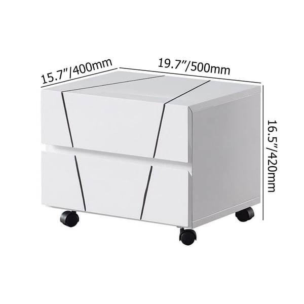 Modern White MDF Nightstand with 2 Drawers with Wheels | Homary