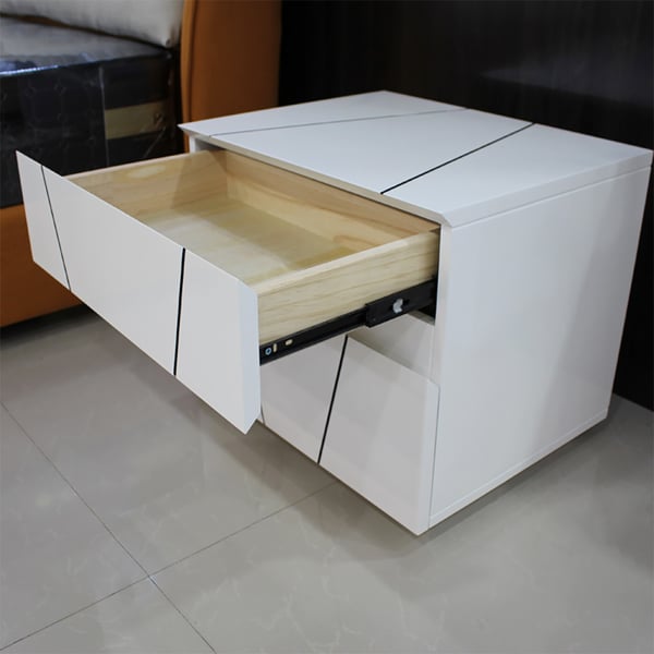 Modern White MDF Nightstand with 2 Drawers with Wheels | Homary