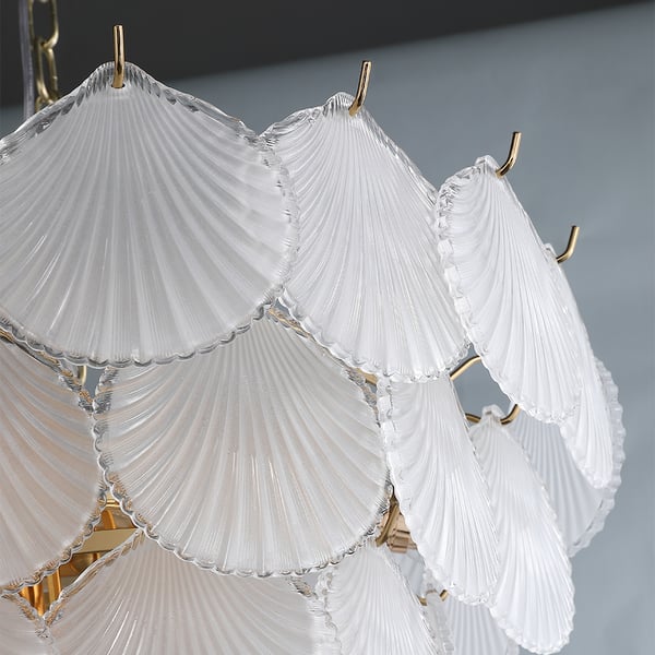 8-Light Contemporary White Tiered Glass Chandelier with Shell-Shaped ...