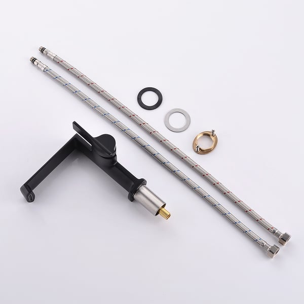 Monobloc Bathroom Basin Tap Solid Brass Single Lever Handle in Black ...