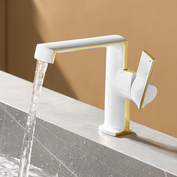 Monobloc Bathroom Basin Tap Solid Brass Single Lever Handle in White ...