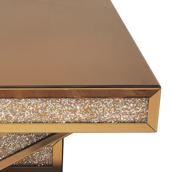 Modern Glam Mirrored Glass Coffee Table with Glitter Accents | Homary